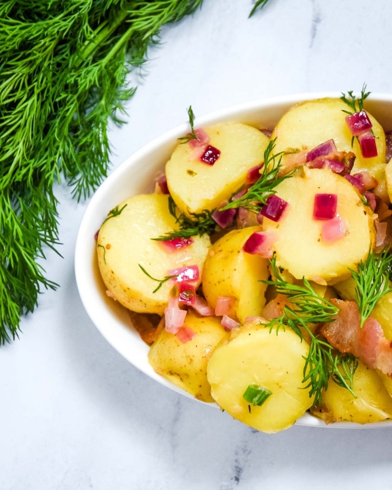 Authentic Bavarian Potato Salad with Bacon - Two Cloves Kitchen