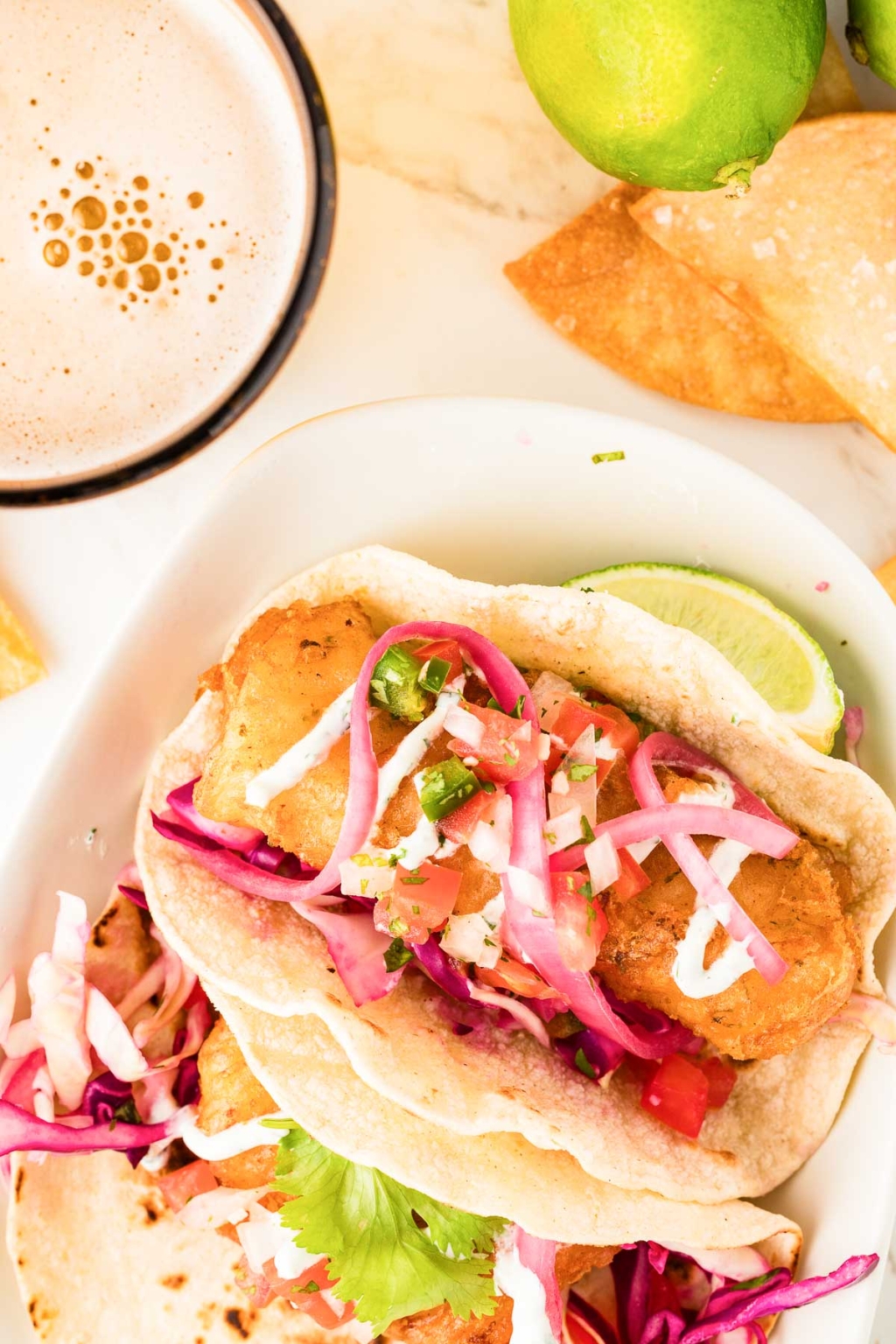Crispy Beer-Battered Fish Tacos - Two Cloves Kitchen